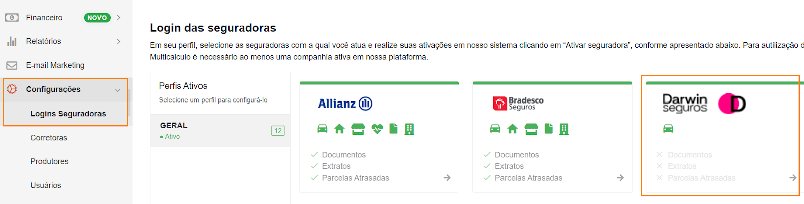 Logins Seguradoras - Como configurar o login da Darwin